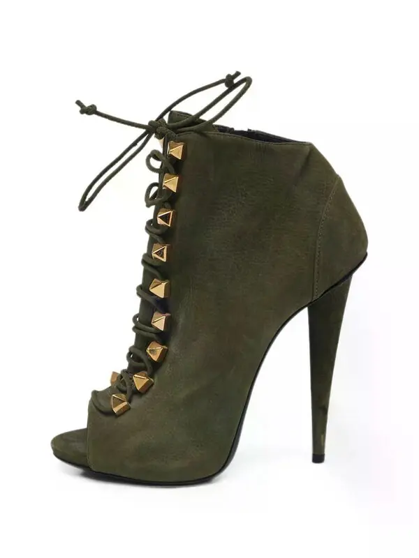 GIUSEPPE ZANOTTI Studded Lace-up Ankle Boots - Green
