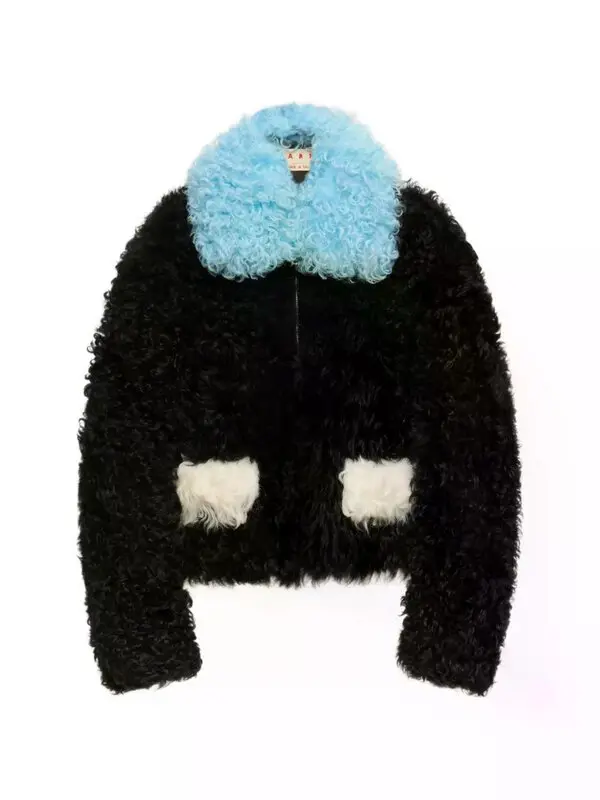 Marni Shearling Jacket With Colour-block Details - Black