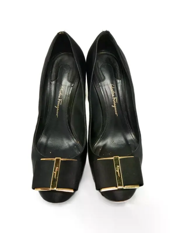 FERRAGAMO Satin Block Heel Pumps