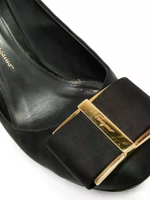 FERRAGAMO Satin Block Heel Pumps