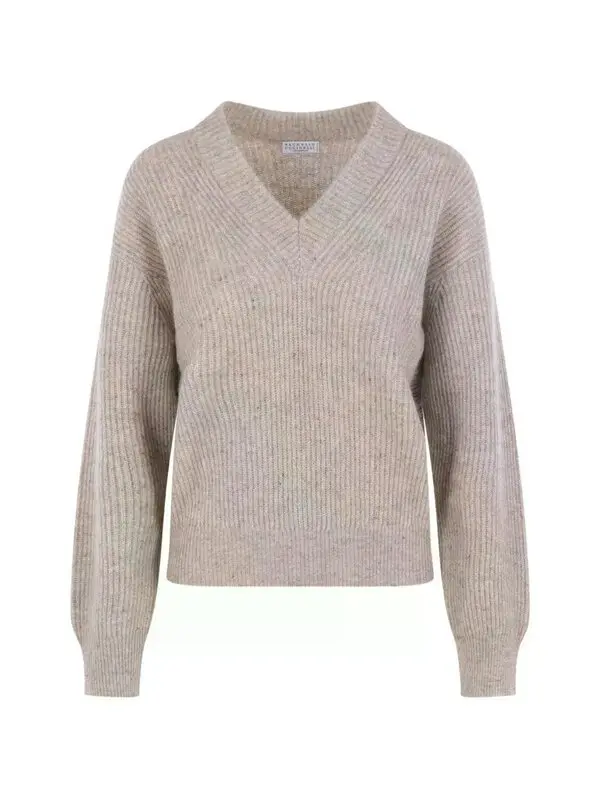 Brunello Cucinelli Ribbed Knit V-neck Sweater - Neutrals