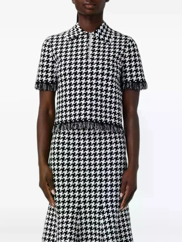 Alexander McQueen Houndstooth Fringed Polo Shirt - Black