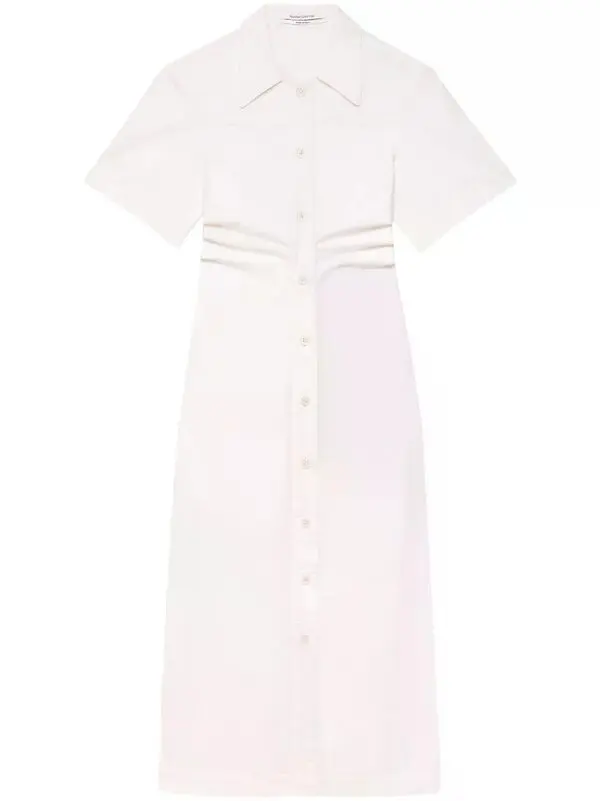Another Tomorrow Bias-cut Chambray Shirt Dress - White