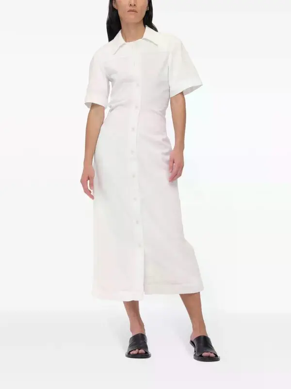 Another Tomorrow Bias-cut Chambray Shirt Dress