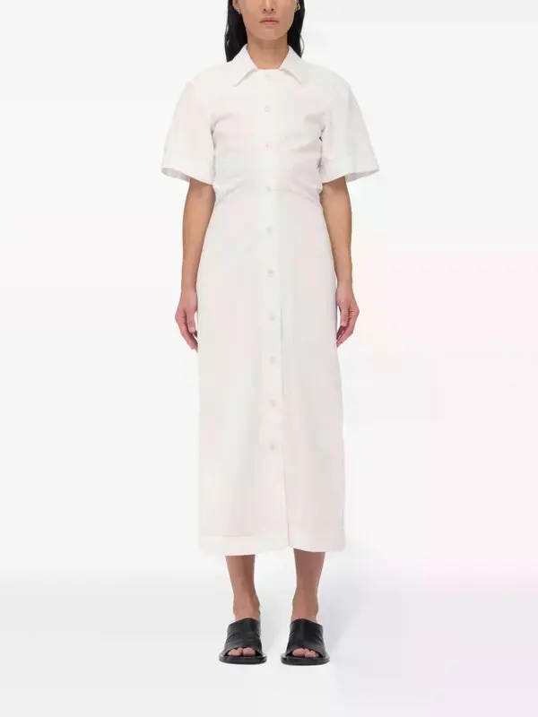 Another Tomorrow Bias-cut Chambray Shirt Dress