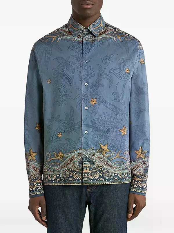 Etro Cotton Muslin Shirt With Placed Pegaso Print