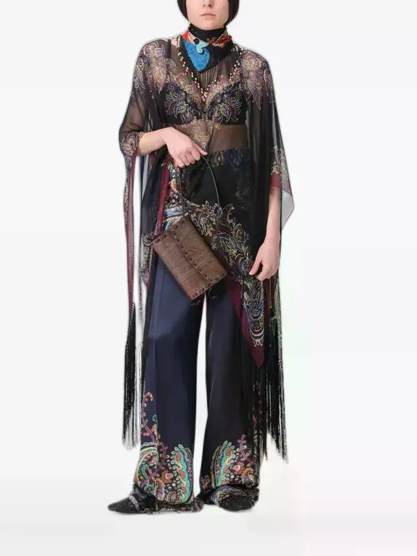 Etro Paisley-print Fringed Poncho - Black