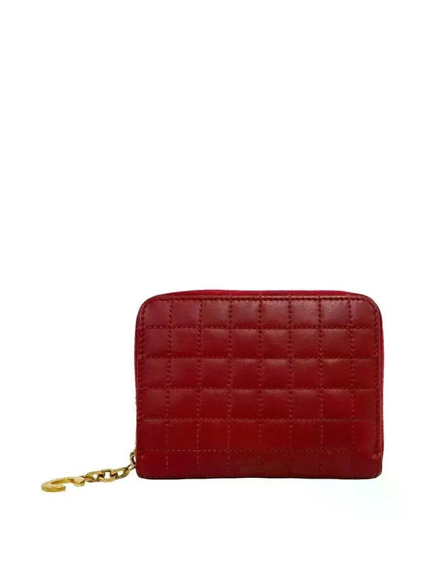 Celine 2018 Quilted Leather C Charm Zip Wallet Case Coin Pouch - Red