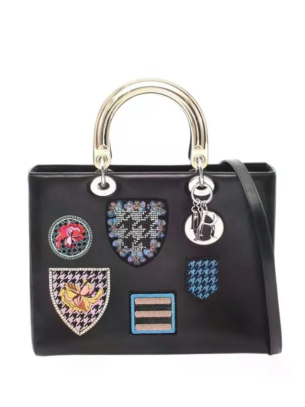 Dior Large Calfskin Patch Embellished Lady Satchel - Black