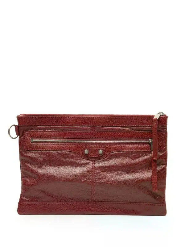 Balenciaga Lambskin Motocross Classic Clip M Clutch Bag - Red