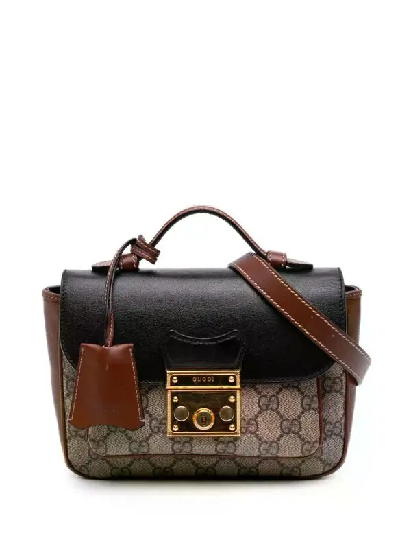 Gucci Mini Gg Supreme And Calfskin Padlock Flap Pocket Satchel - Neutrals