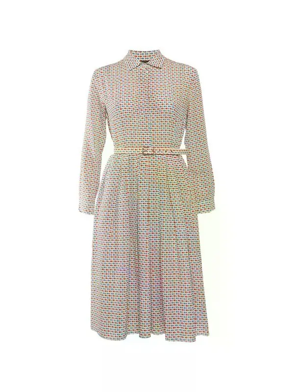 Max Mara Fish Print Belted Midi Dress - Neutrals