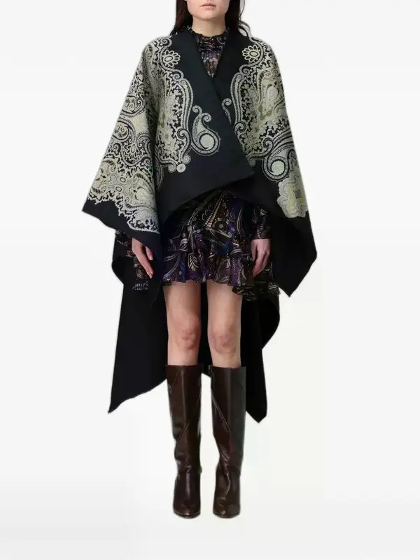 Etro Paisley Print Draped Coat - Black
