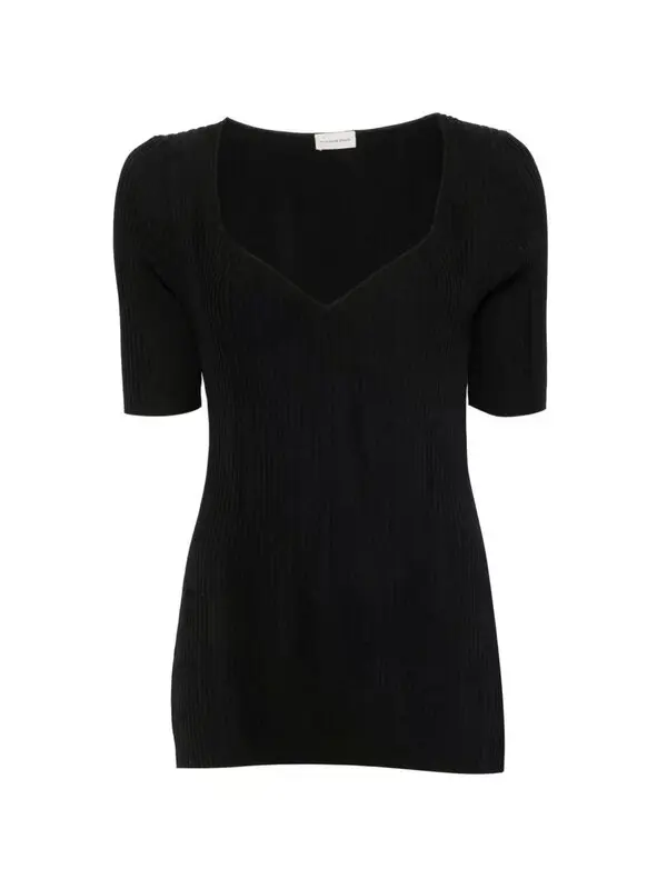 BY MALENE BIRGER Feddea Ribbed-knit V-neck T-shirt - Black
