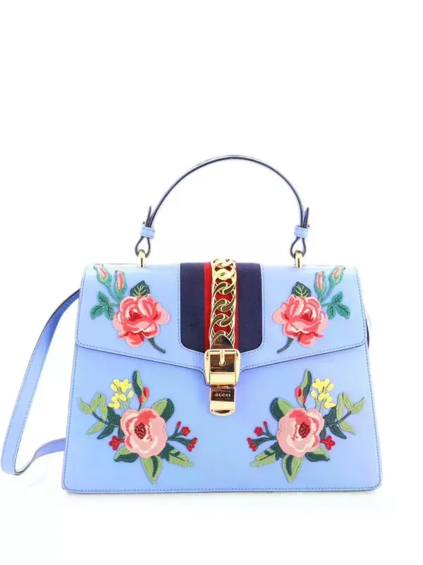 Gucci Sylvie Embroidered Leather Medium Satchel