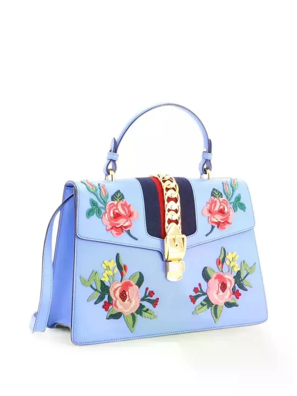 Gucci Sylvie Embroidered Leather Medium Satchel