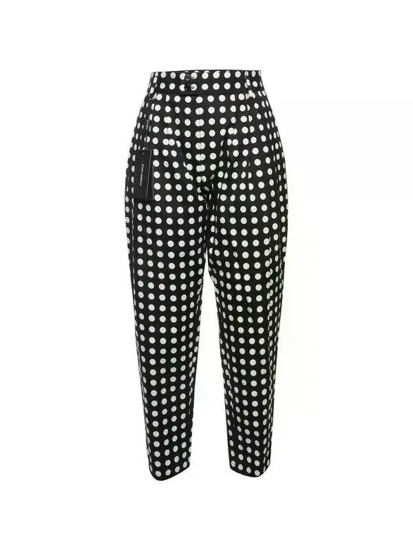 Dolce & Gabbana Polka Dot Pleated Gabardine Trousers - Black