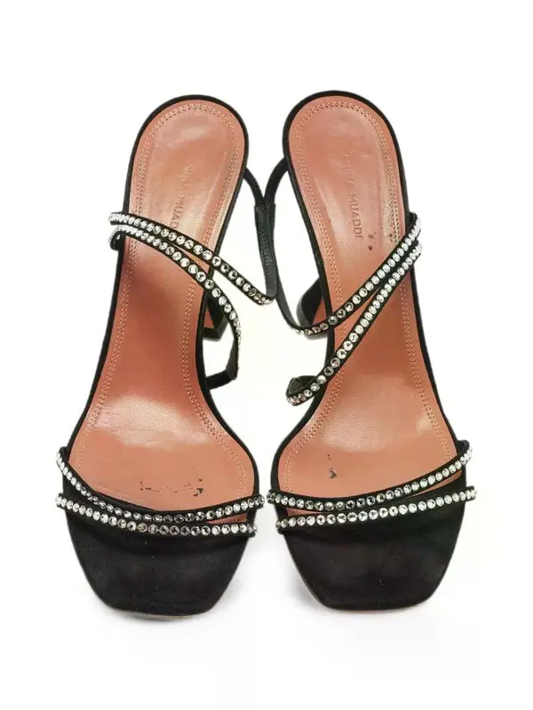 Amina Muaddi Gilda Crystal Embellished Heeled Sandals - Black