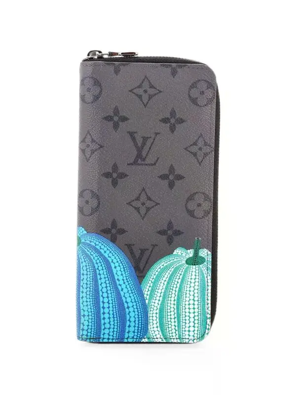 LOUIS VUITTON Zippy Wallet Yayoi Kusama Pumpkins Reverse Monogram Eclipse Canvas Vertical Small Wallets - Grey