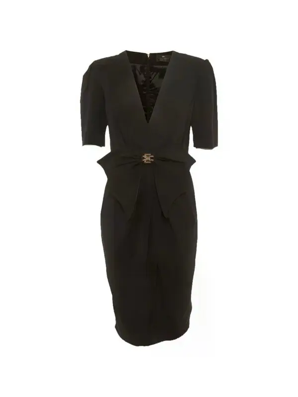 Elisabetta Franchi Crepe V-neck Dress With Bow Detail - Black