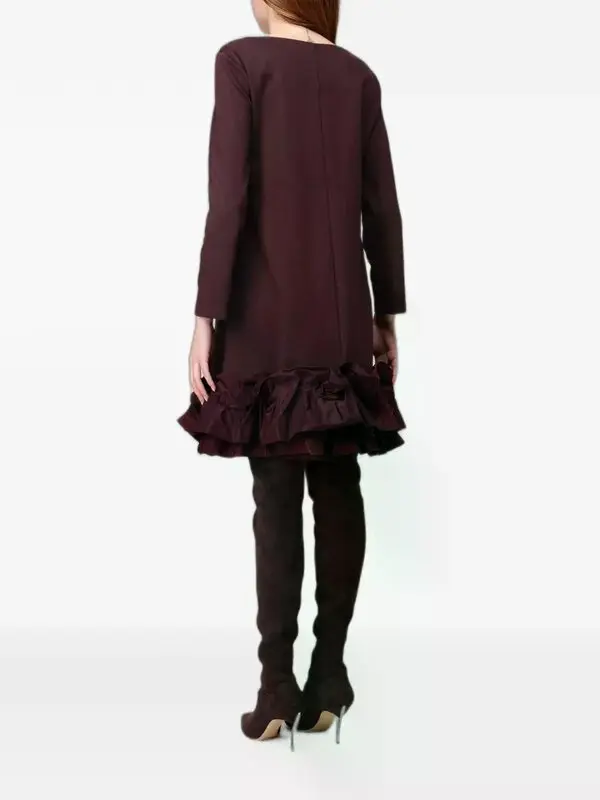 MEIMEIJ Bordeaux Ruffled Trim Long Sleeve Mini Dress