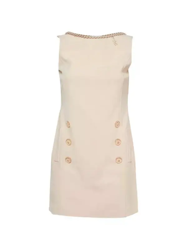Elisabetta Franchi Stretch Crepe Dress With Chain-link Trim - Orange
