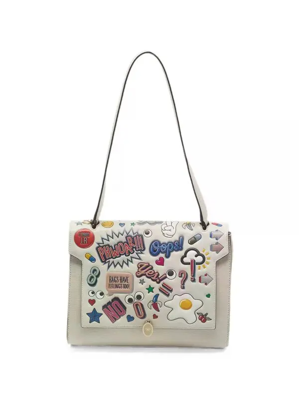 ANYA HINDMARCH Flap Shoulder Bag With Wink Sticker Motifs - White