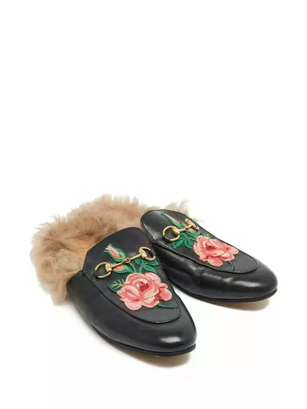 Gucci Princetown Floral-embroidered Mules - Black