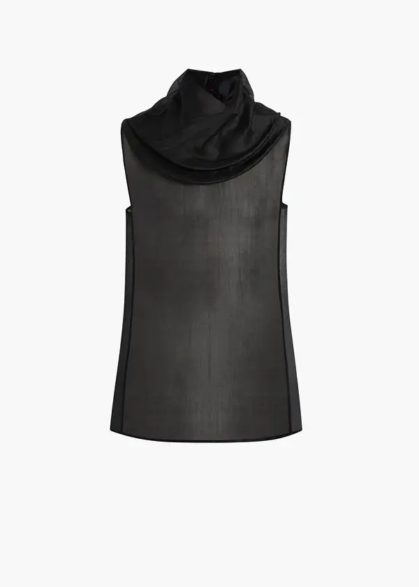 Khaite Zelda Silk Organza High Neck Top - Black