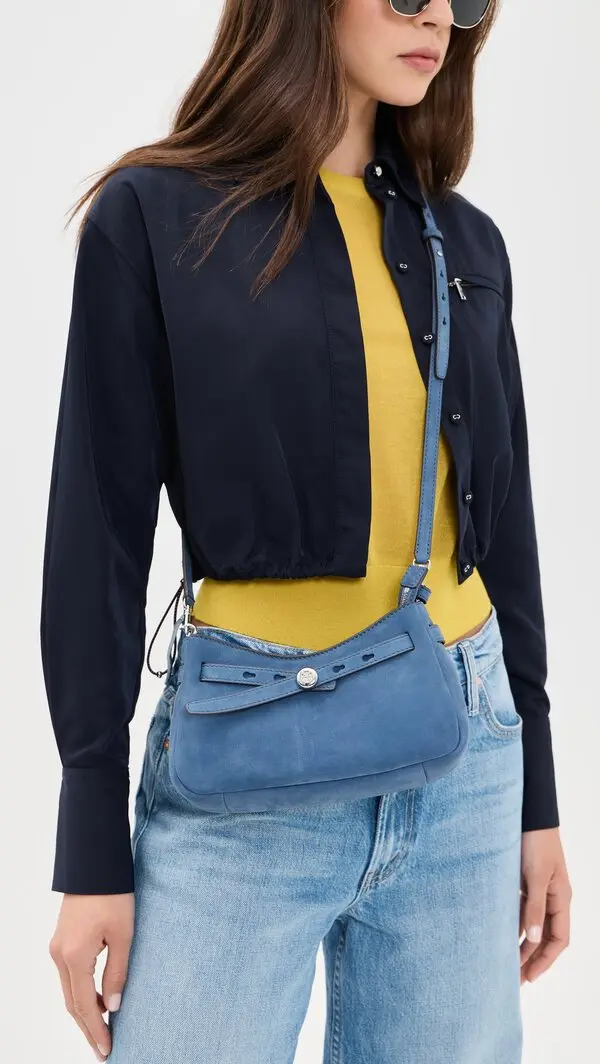 Tory Burch Romy Nubuck Zip Top Crossbody Bag - Soft Blue