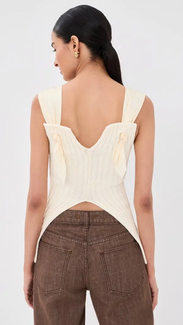 Ossou Ribbed Knit Tank Top With Square Neck And Adjustable Straps