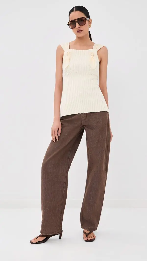 Ossou Ribbed Knit Tank Top With Square Neck And Adjustable Straps