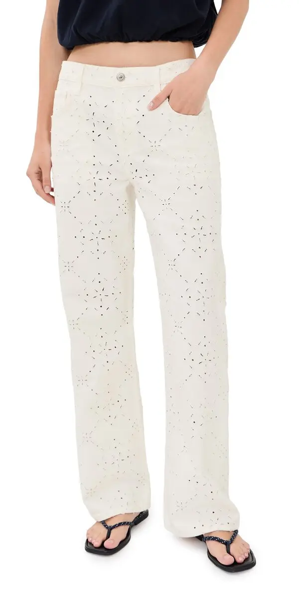 Citizens Of Humanity Lindz Straight Jeans With Embroidered Eyelets - Blanc