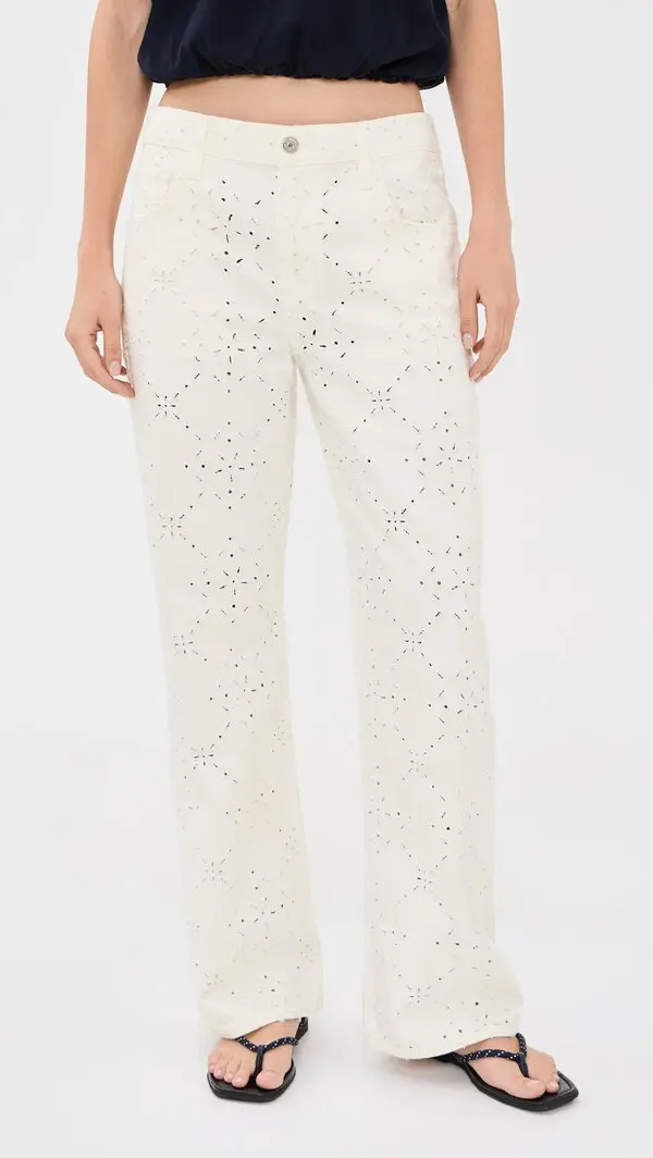 Citizens Of Humanity Lindz Straight Jeans With Embroidered Eyelets - Blanc
