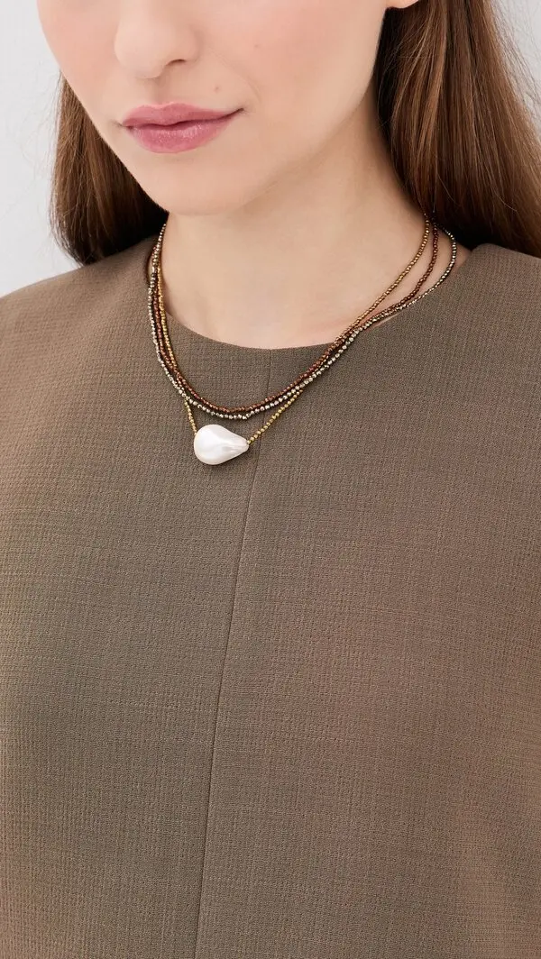 Maison Irem Triple Bronze Pearl Necklace