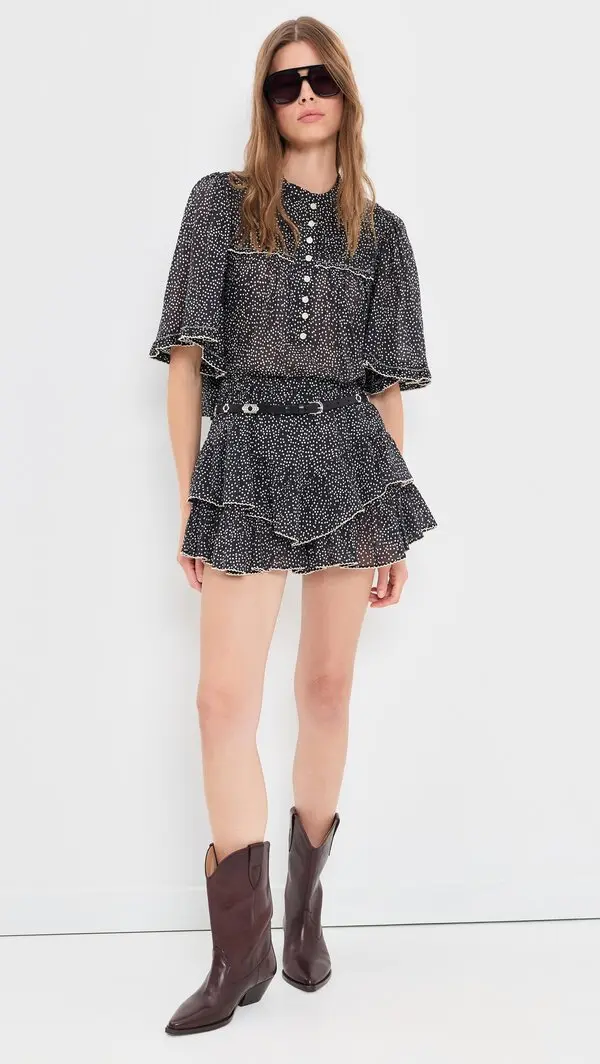 Isabel Marant Étoile Jocadia Tiered Floral Mini Skirt - Black/ecru