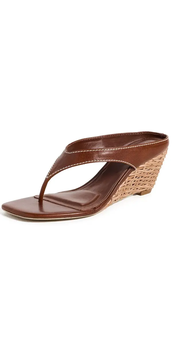 Simkhai Hazel Leather Thong Wedges - Saddle