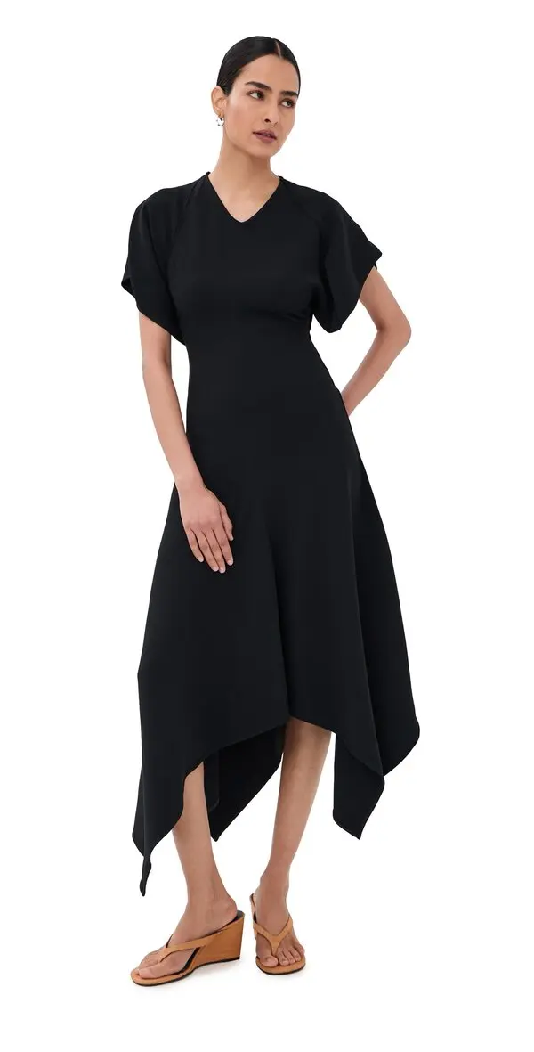 Victoria Beckham V Neck Draped Dress - Black