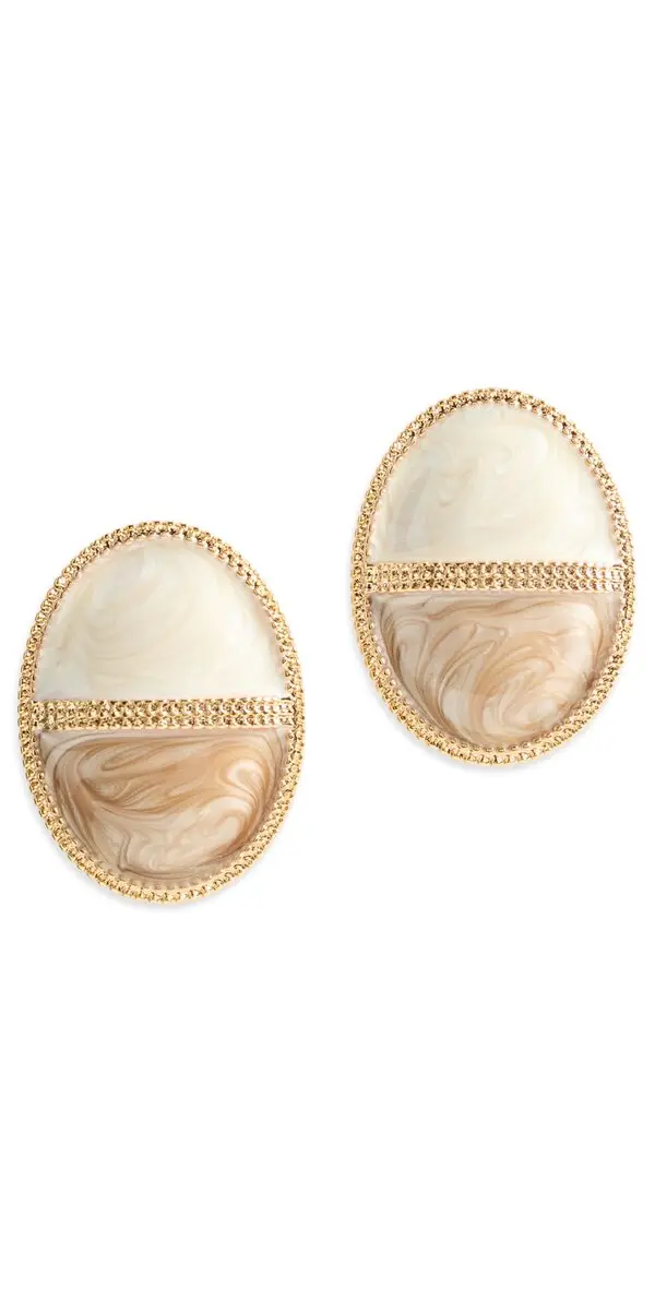 ADINA EDEN Colored Two-tone Stone Oval Stud Earrings - Grey