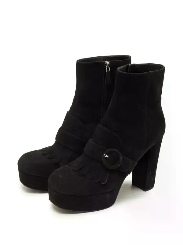 Prada Buckled Fringe Ankle Boots