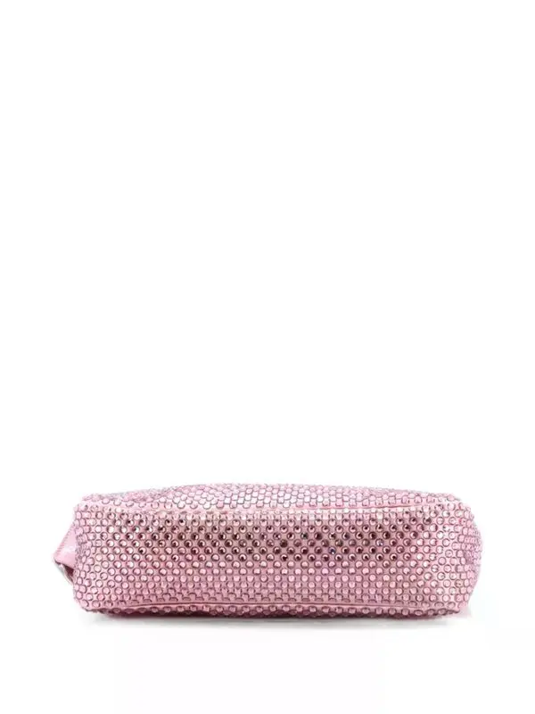Prada Re-edition 2000 Crystal Embellished Satin Mini Hobo Bag - Pink
