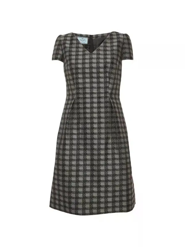 Prada Checked V-neck Short-sleeve Midi Dress
