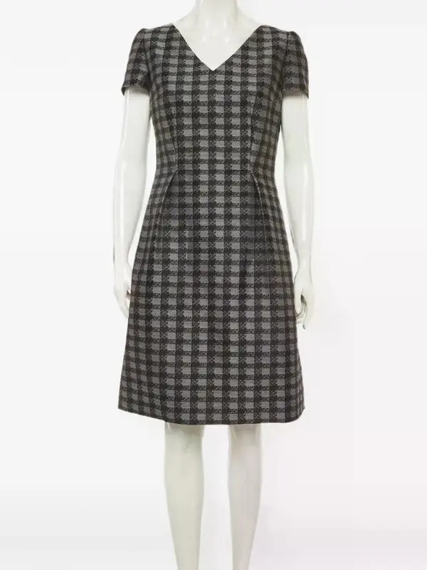 Prada Checked V-neck Short-sleeve Midi Dress