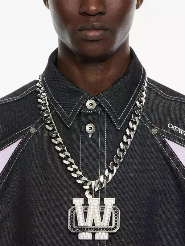 Off-White Bling Strass Curb Chain Necklace - Silver