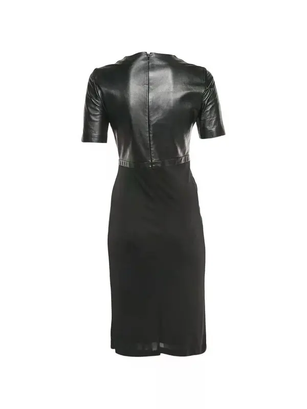 Gucci Leather Bodice Draped Midi Dress With Short Sleeves