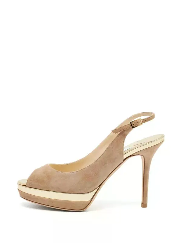 JIMMY CHOO Beige Peep-toe Platform Slingback Sandals