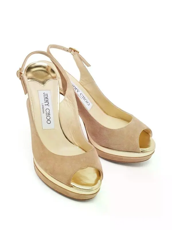 JIMMY CHOO Beige Peep-toe Platform Slingback Sandals