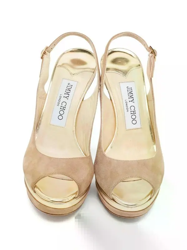 JIMMY CHOO Beige Peep-toe Platform Slingback Sandals