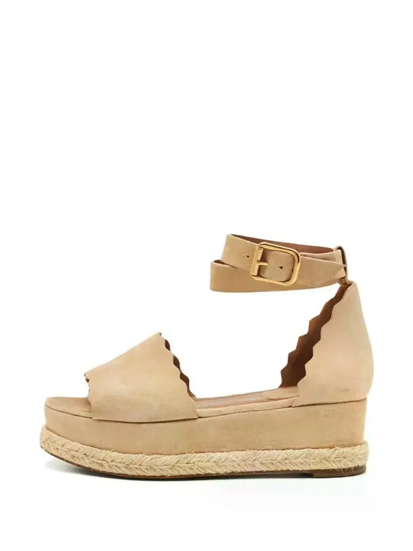 Chloé Beige Leather Suede Wedge Sandals