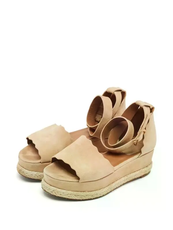 Chloé Beige Leather Suede Wedge Sandals